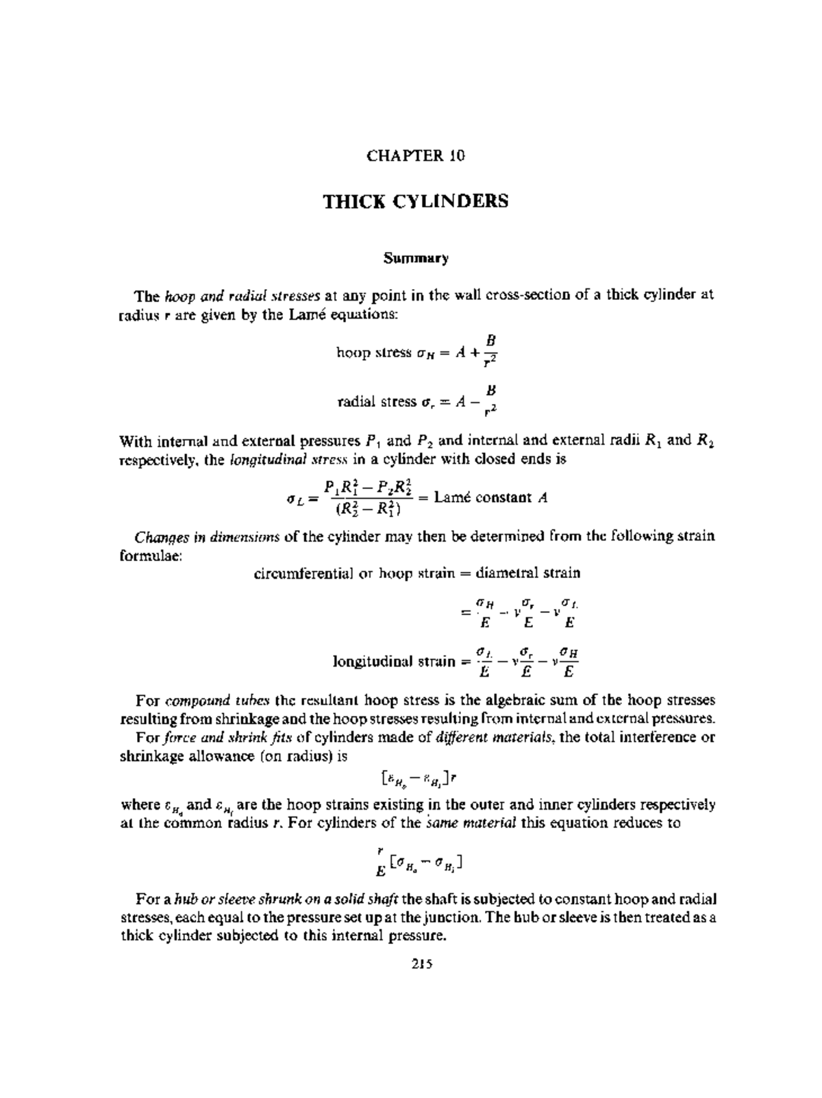 32658 10 - CHAPTER 10 THICK CYLINDERS Summary The hoop and radial ...