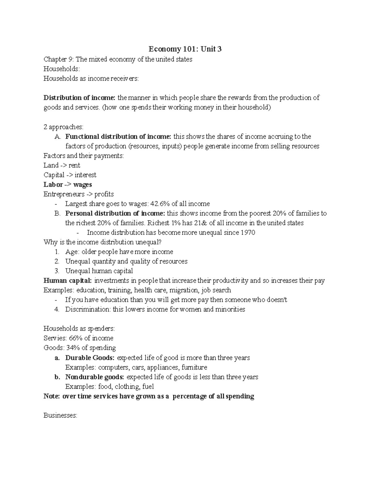Economy Notes - Economy 101: Unit 3 Chapter 9: The mixed economy of the ...