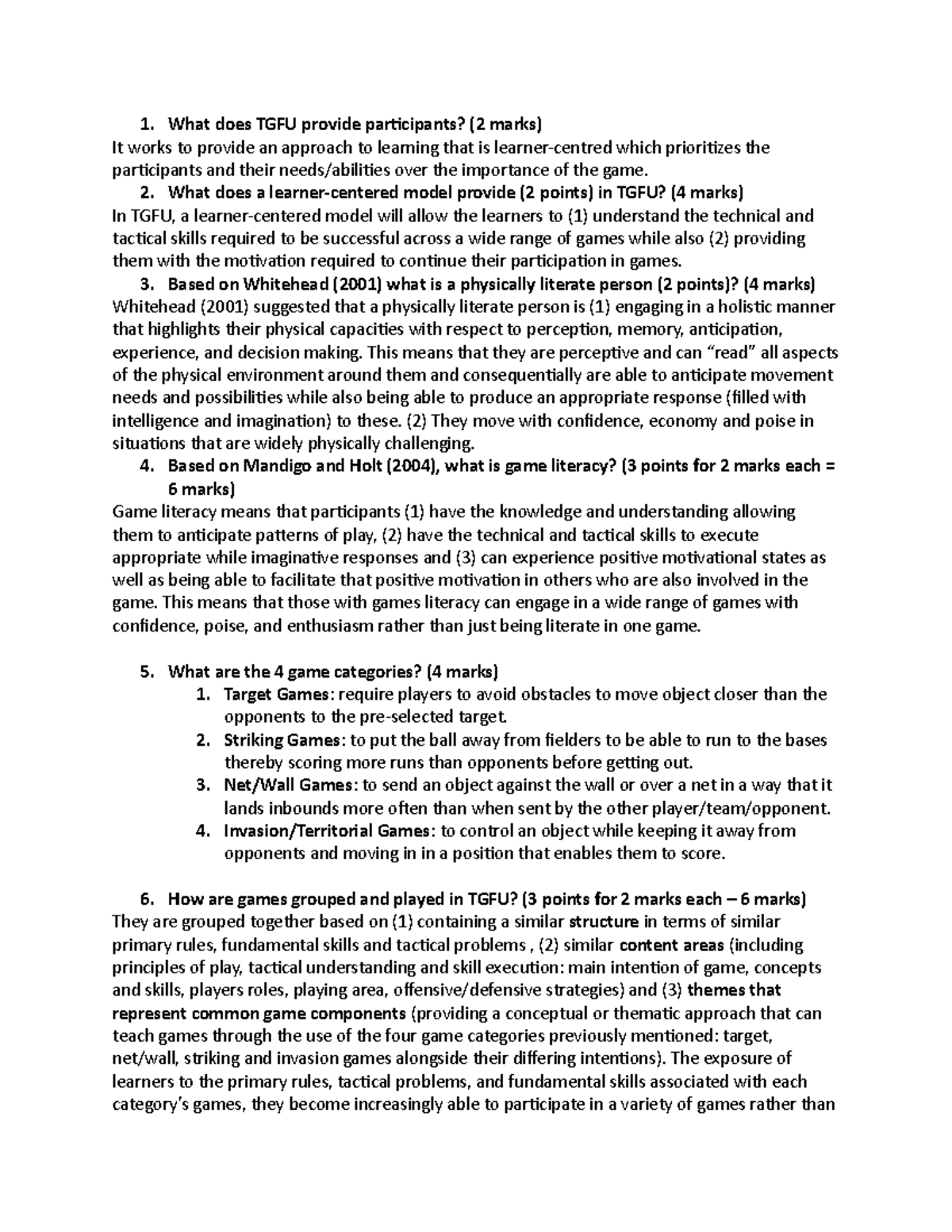 Kin 444 Assignment 1 - What is TGFU - What does TGFU provide ...