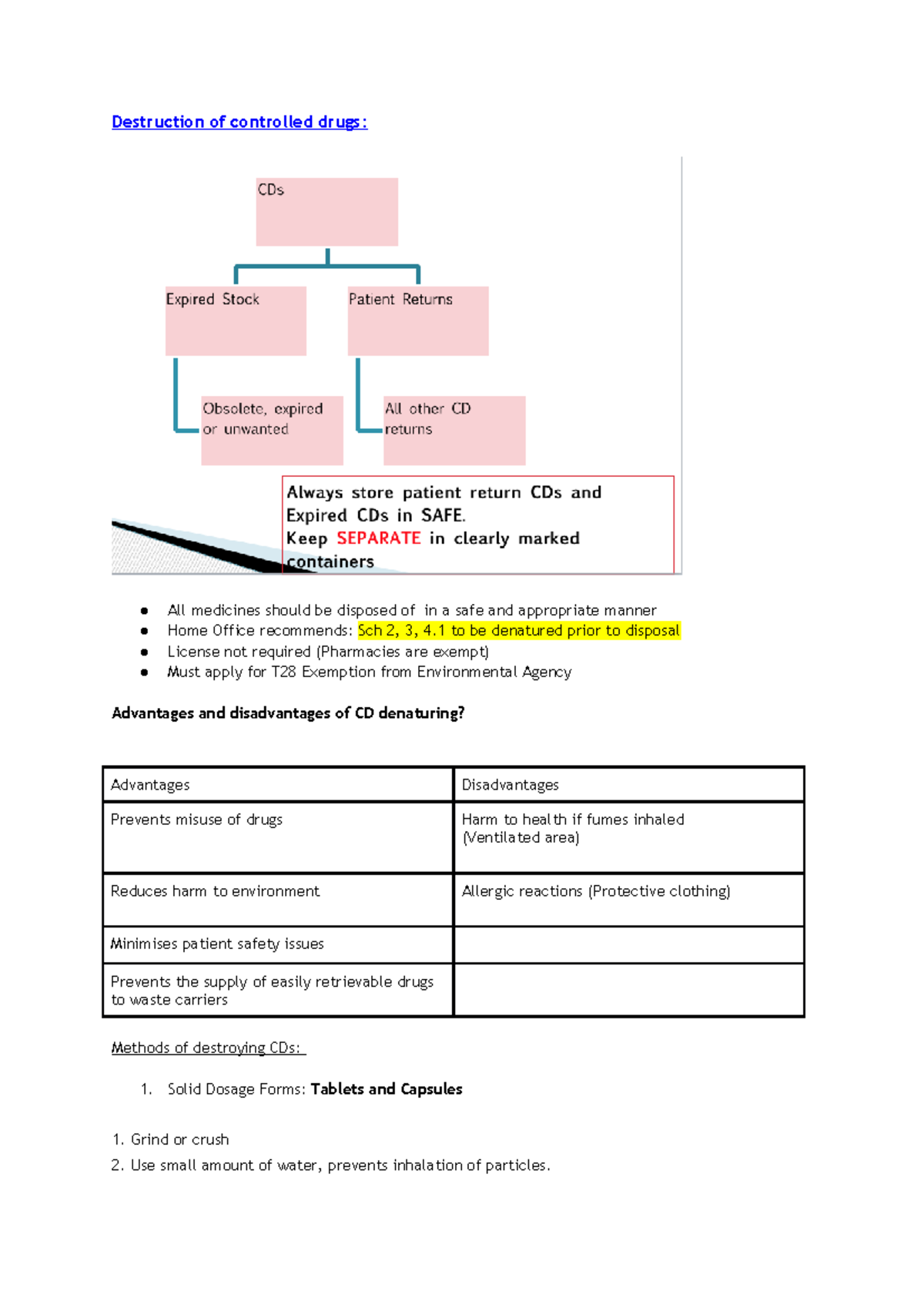 Destruction of controlled drugs - Pour onto CD kit Alternative method ...