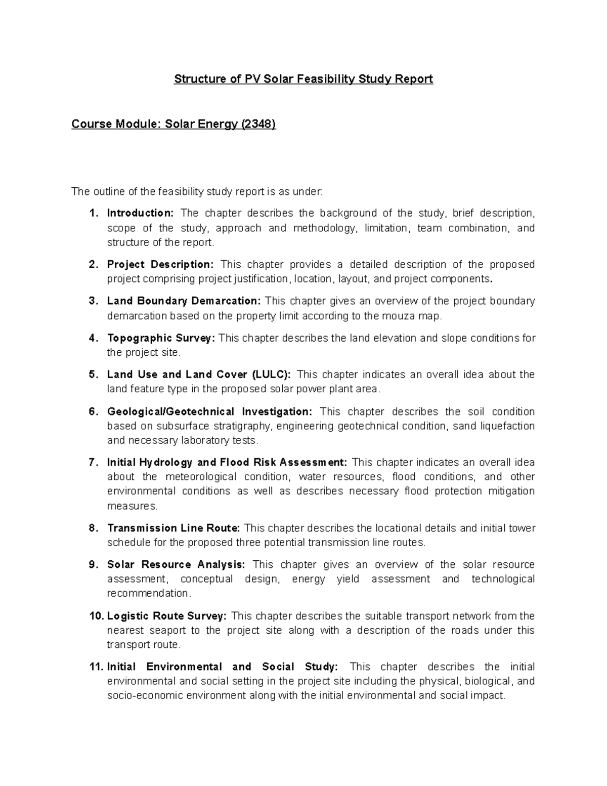 Structure of Feasibility Study Report - Structure of PV Solar ...