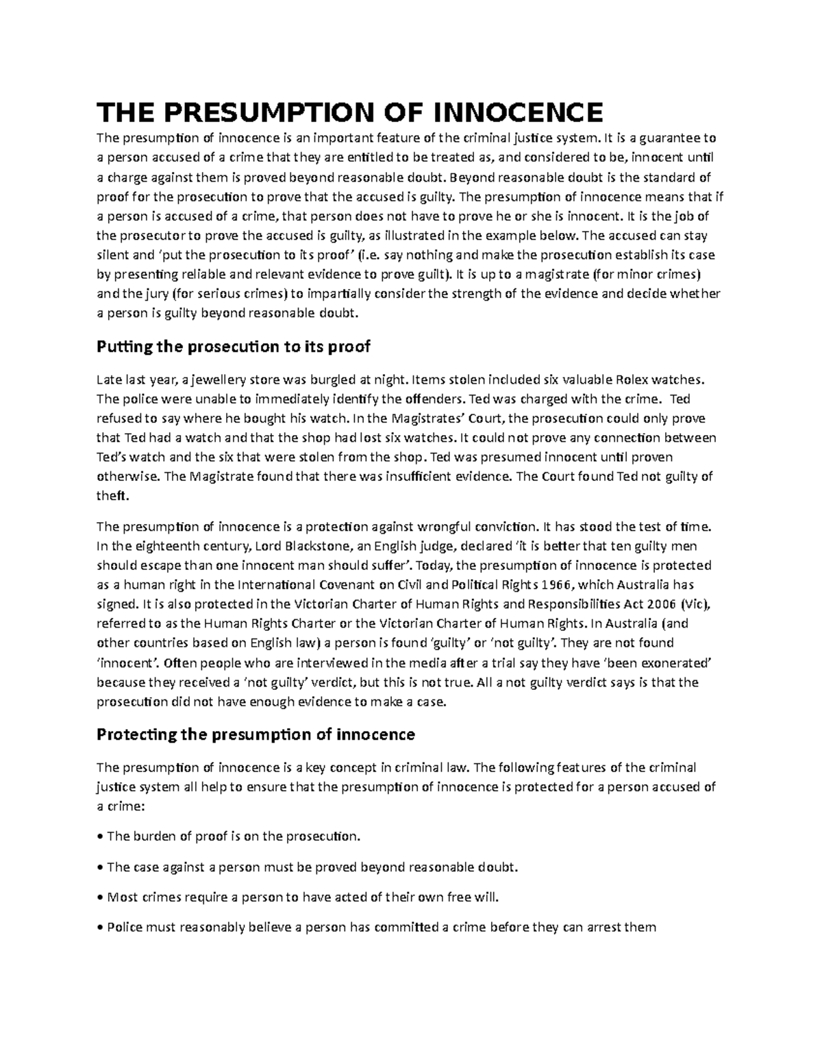 The Presumption of Innocence - THE PRESUMPTION OF INNOCENCE The presumption of innocence is an ...