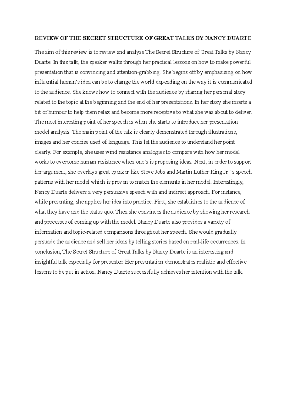 Review OF THE Secret Structure OF Great Talks BY Nancy Duarte - REVIEW ...