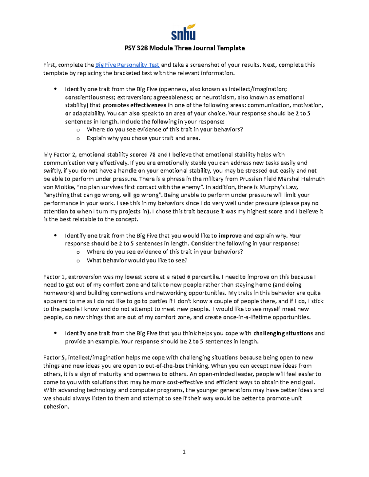 PSY 328 Module Three Journal Template - PSY 328 Module Three Journal ...