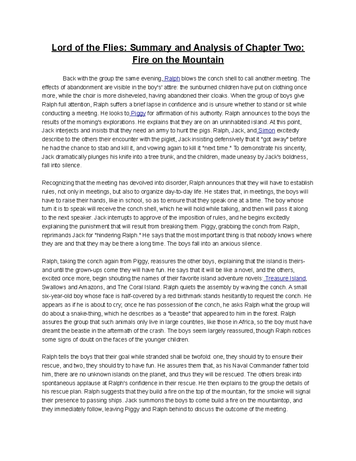 Lord of the Flies Summary and Analysis of Chapter Two Fire on the ...