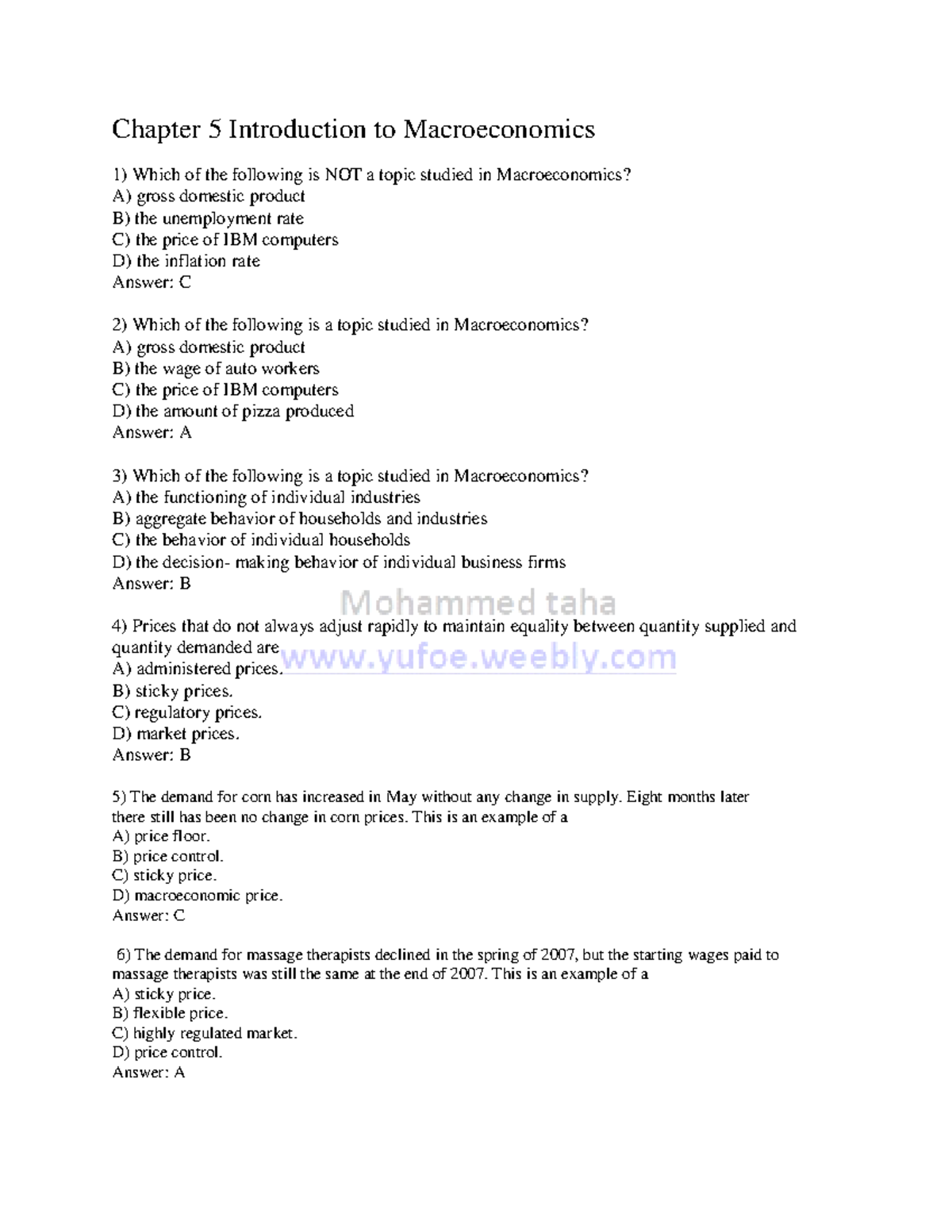 Exam chapter_5_ - Warning: TT: undefined function: 32 Chapter 5 Introduction to Macroeconomics 1 ...