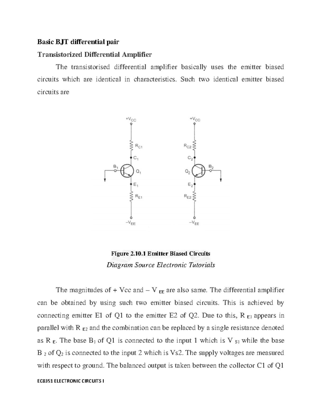 1Differential amp - differential amplifier working - EC8351 ELECTRONIC ...