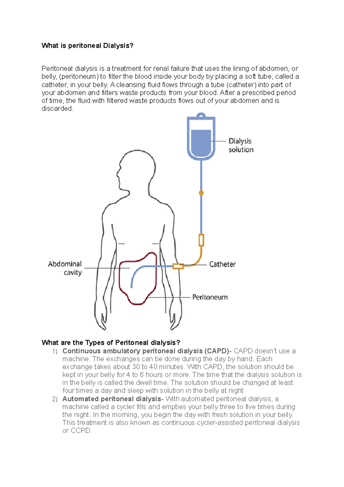 What is peritoneal Dialysis - A cleansing fluid flows through a tube ...