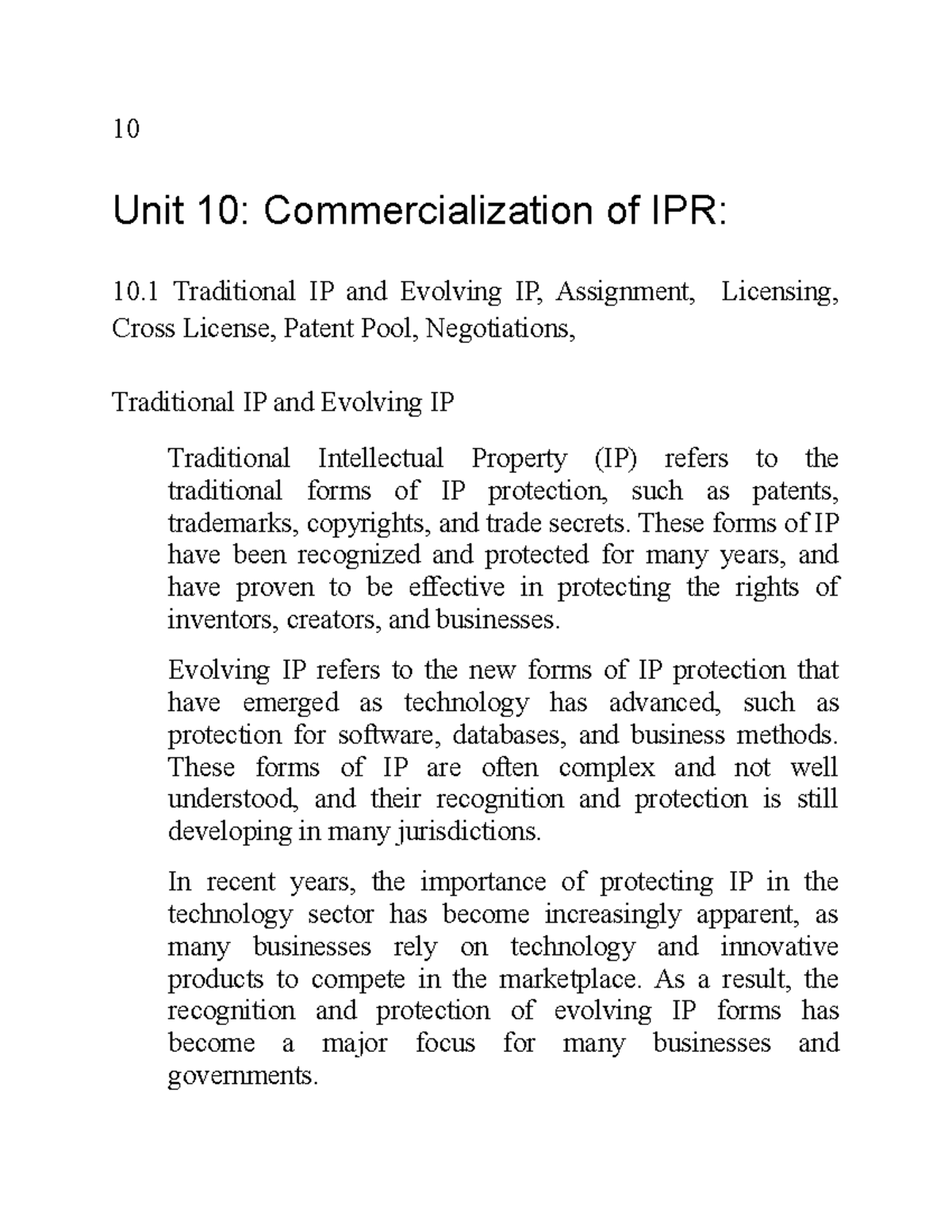 Unit 10 Commercialization of IPR - 10 Unit 10: Commercialization of IPR ...