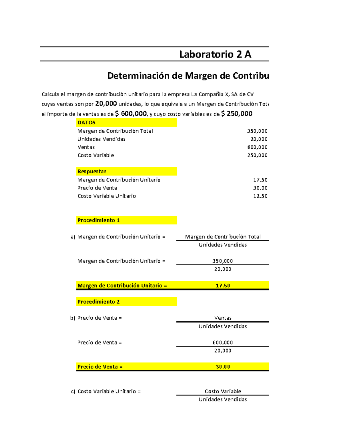 5 - Práctica de costos - Calcula el margen de contribución unitario ...