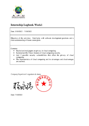 1-05 APU Internship Supervisory Project Log Sheet - Project Log Sheet ...