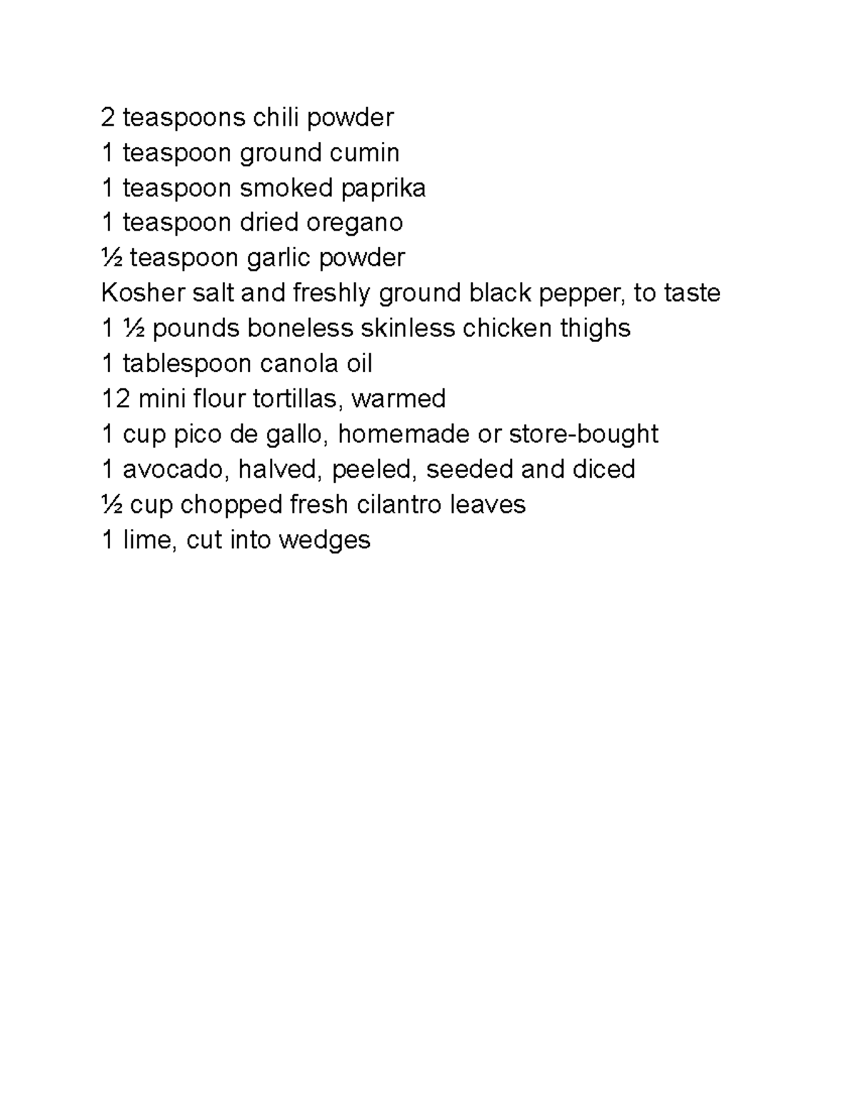 Untitled document - 2 teaspoons chili powder 1 teaspoon ground cumin 1 ...