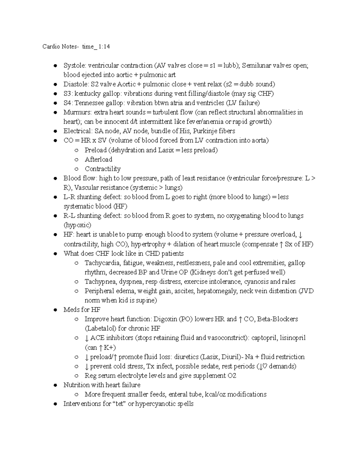 Cardio Notes - stuff to know about the heart - Cardio Notes- time_ 1 ...
