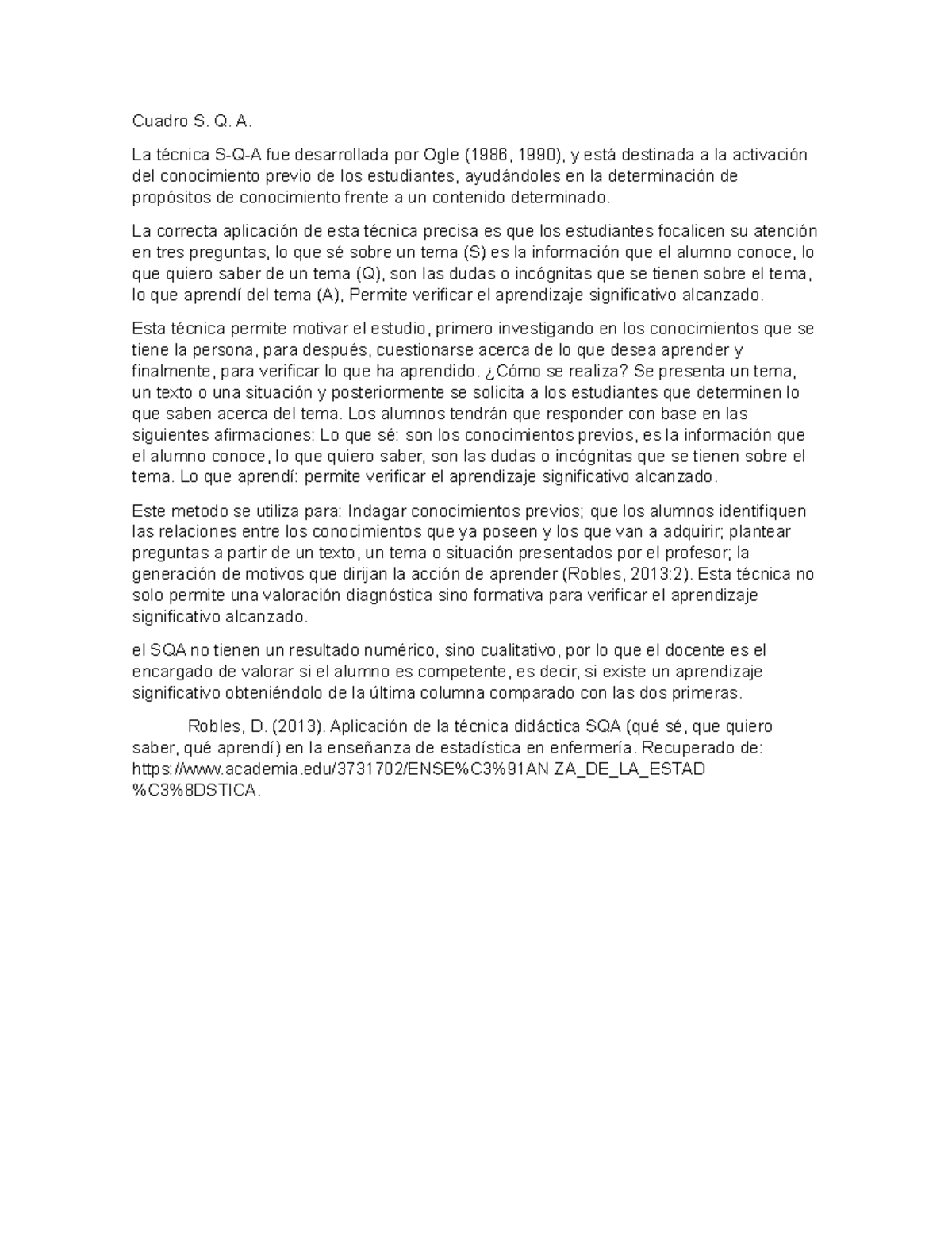 Cuadro SQAresumen - Cuadro S. Q. A. La técnica S-Q-A fue desarrollada ...