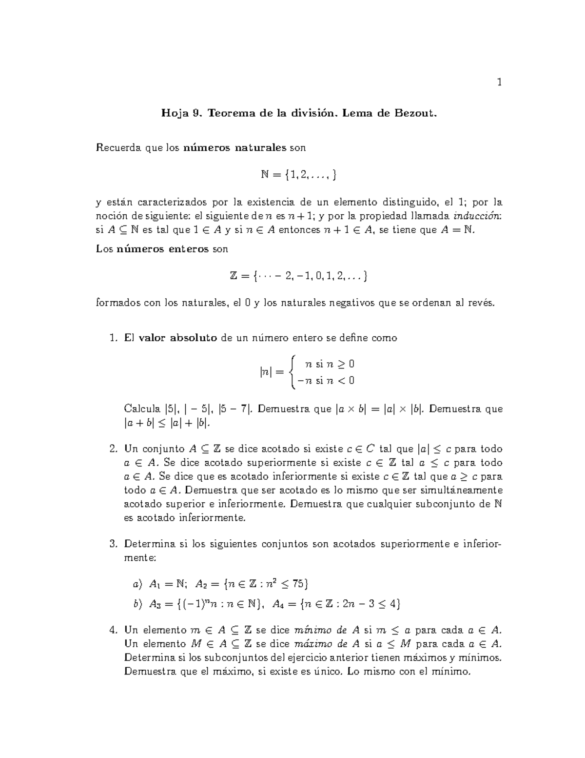 Hoja 9. Teorema de la división. Bezout - Hoja 9. Teorema de la divisi ...