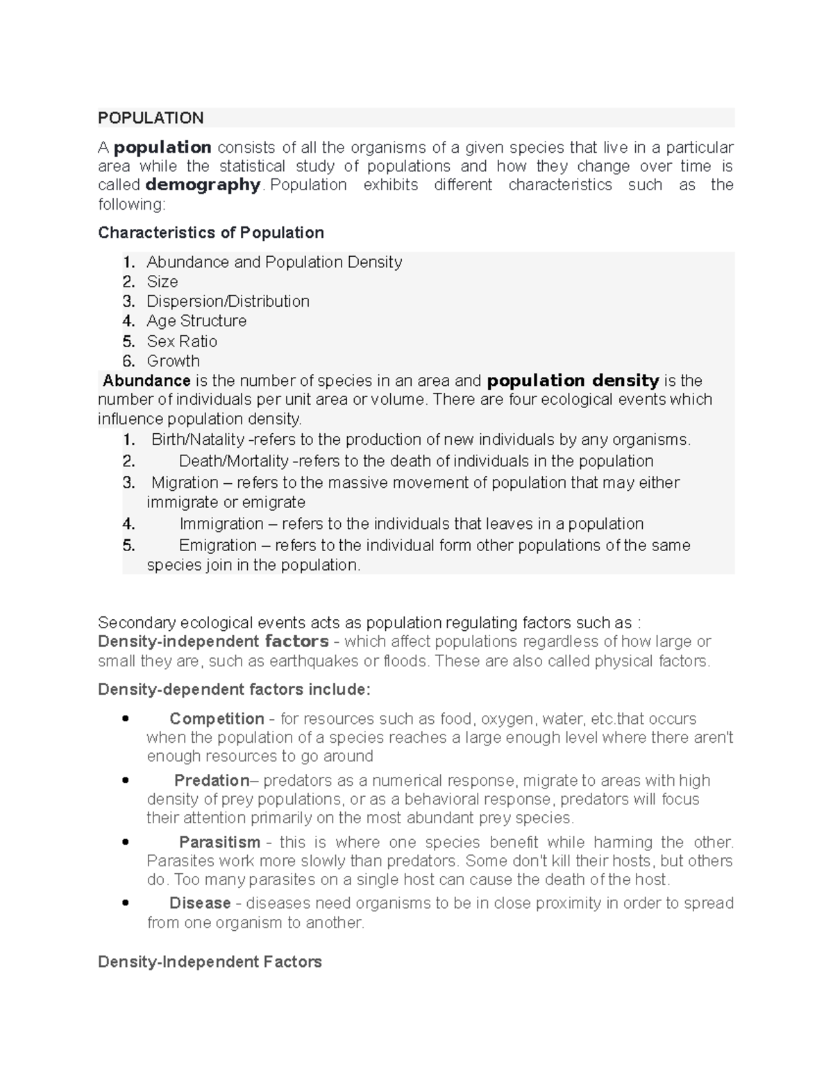 Population dynamics - Lecture notes 3 - POPULATION A population ...
