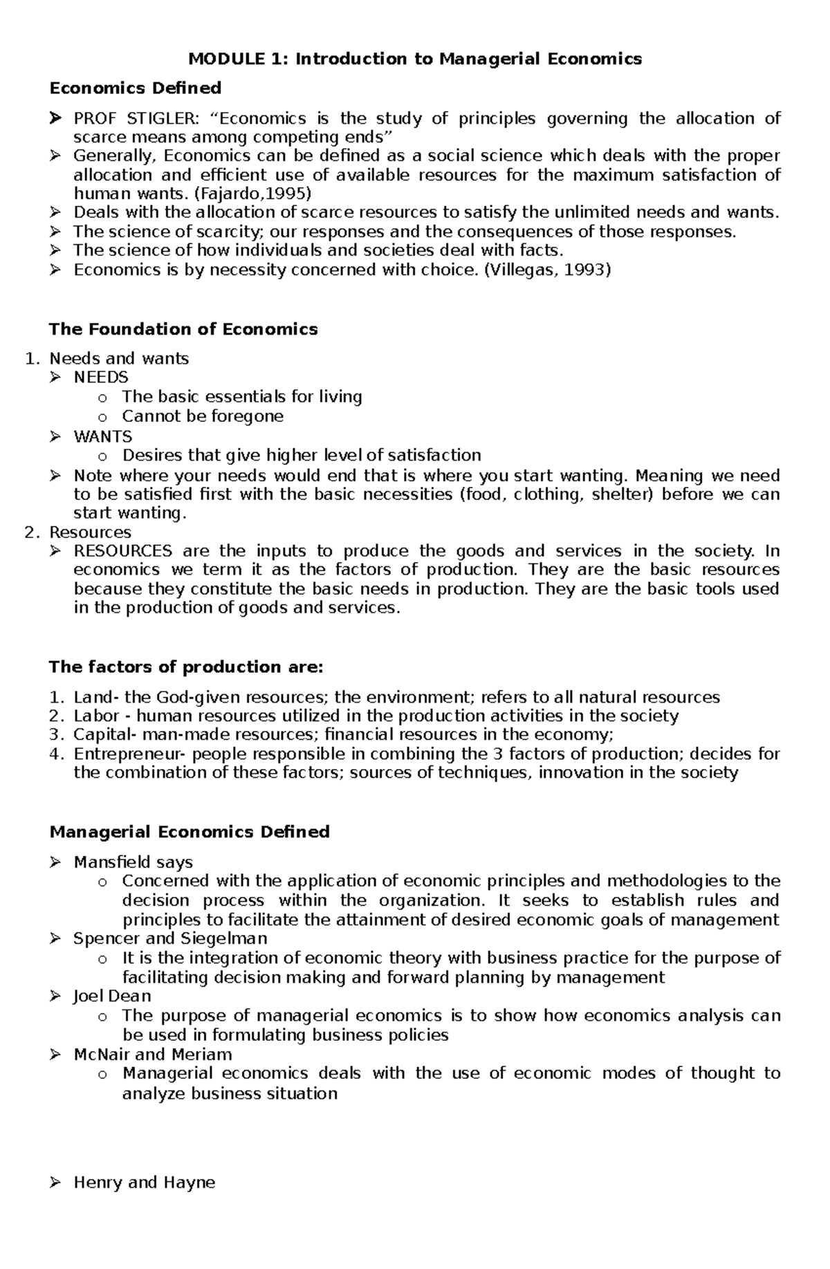 Module 1 - Managerial Economics - UC - Studocu