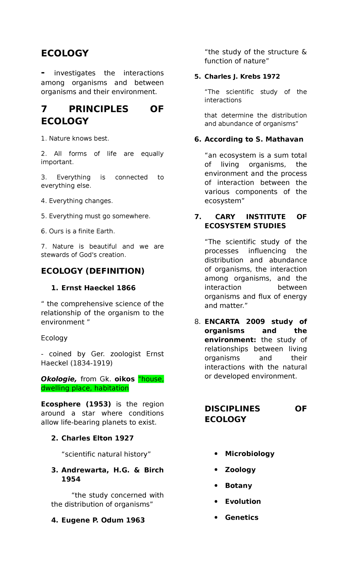 Ecology Notes - ECOLOGY - investigates the interactions among organisms ...