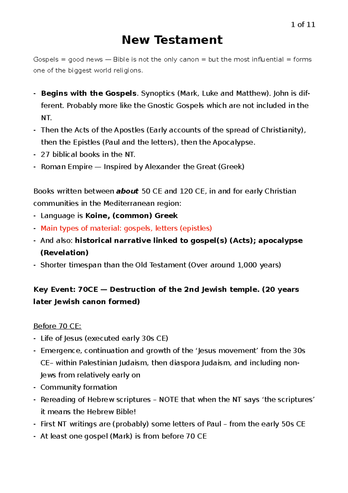 New Testament workshop notes detalied - New Testament Gospels = good ...
