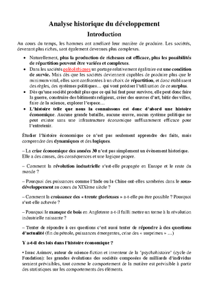Analyse historique économique - Analyse historique du développement ...