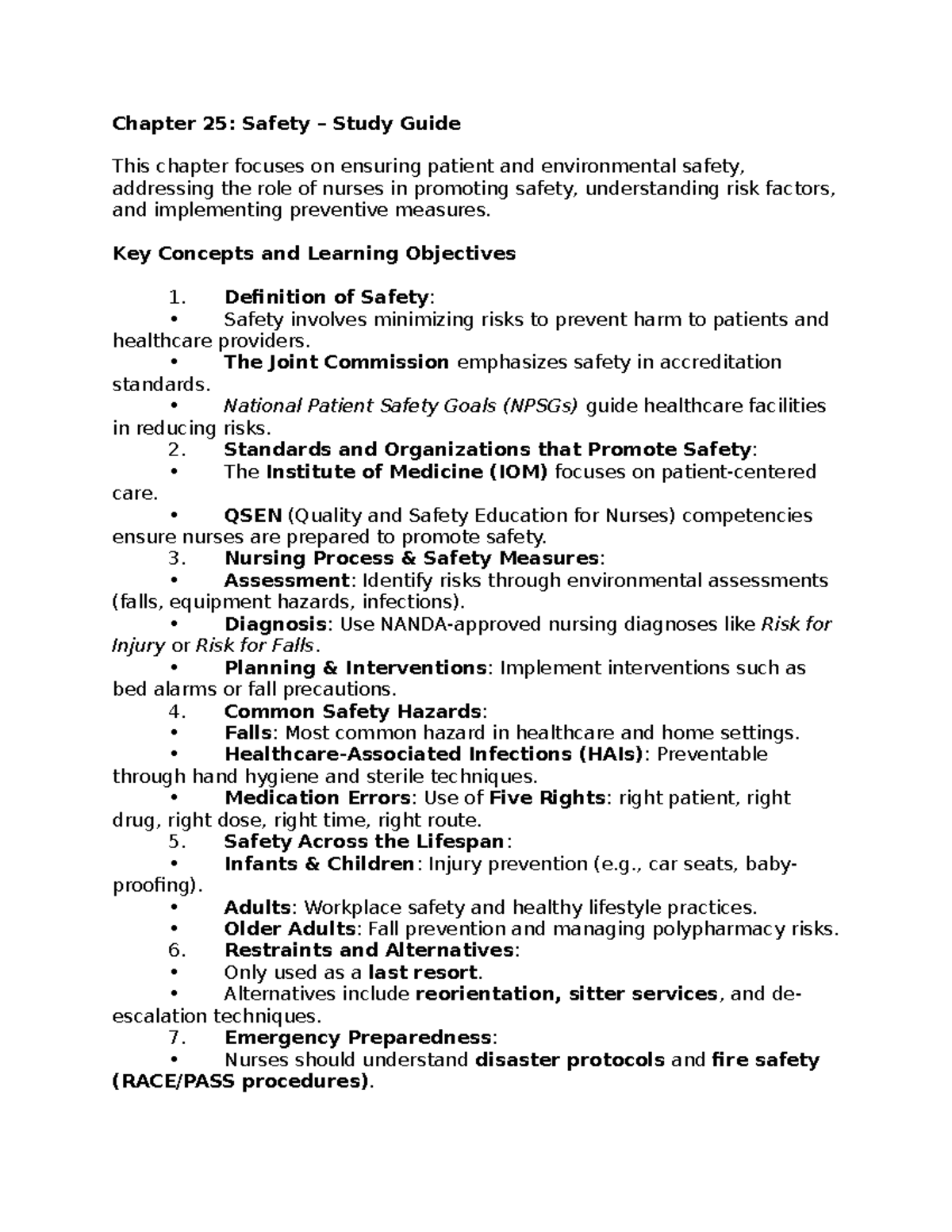 3100 Chapter 25: Safety – Study Guide - Chapter 25: Safety – Study ...