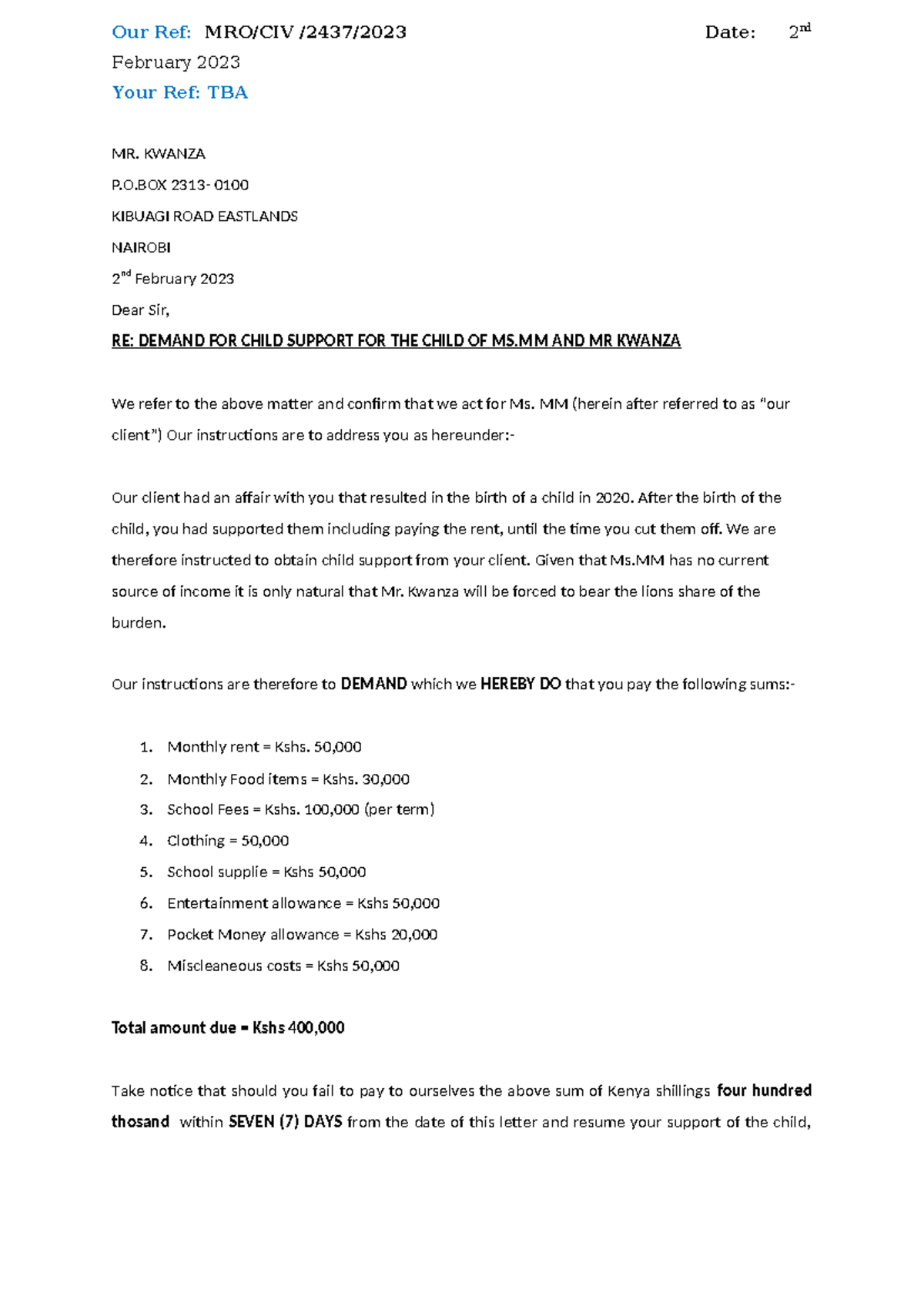 Demand letter complete - Our Ref: MRO/CIV /2437/2023 Date: 2 nd ...