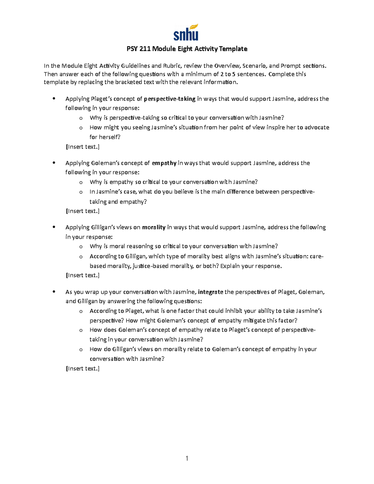 PSY 211 Module Eight Activity Template - Then answer each of the ...