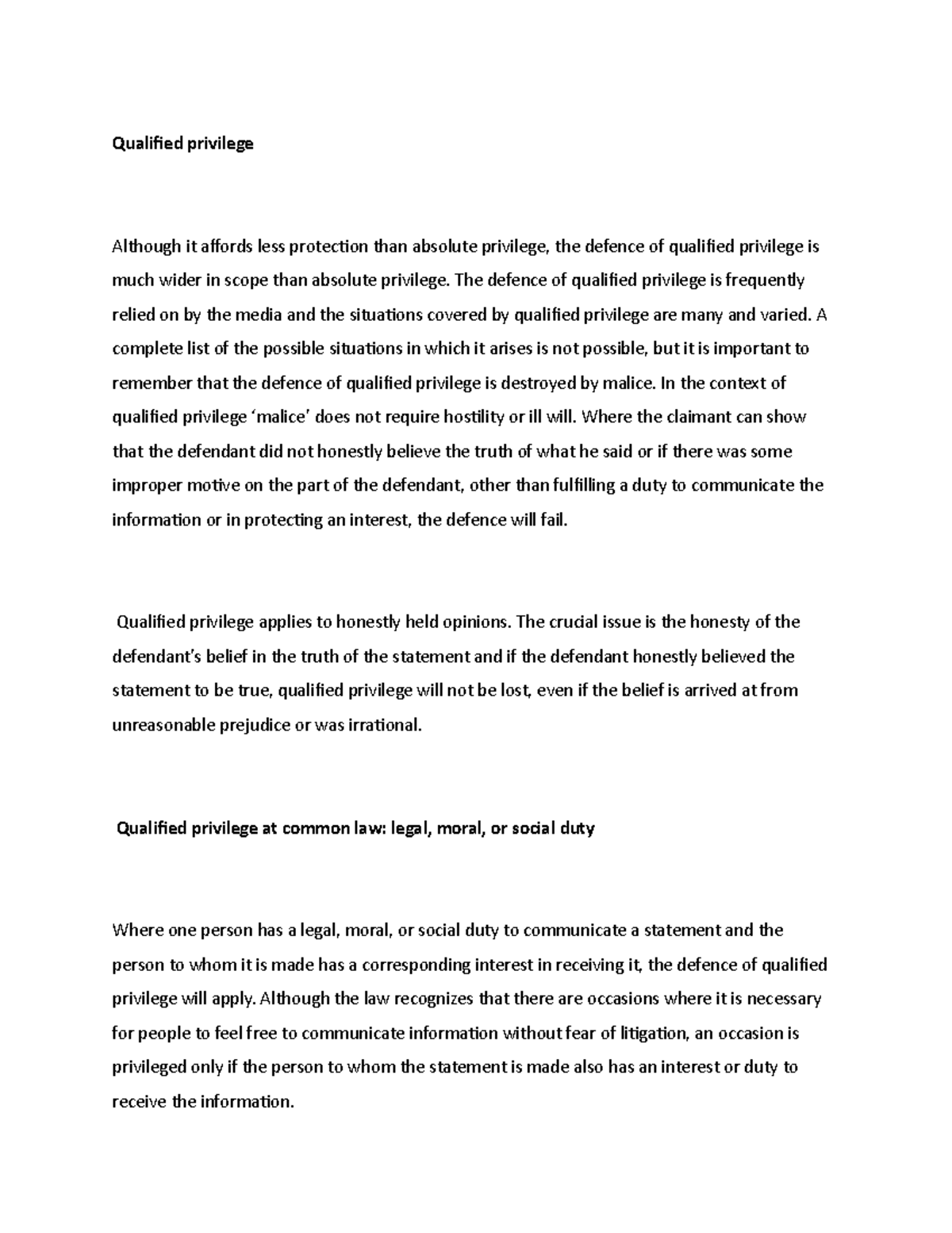Qualified privilege - Tort Law Directions - Qualified privilege ...