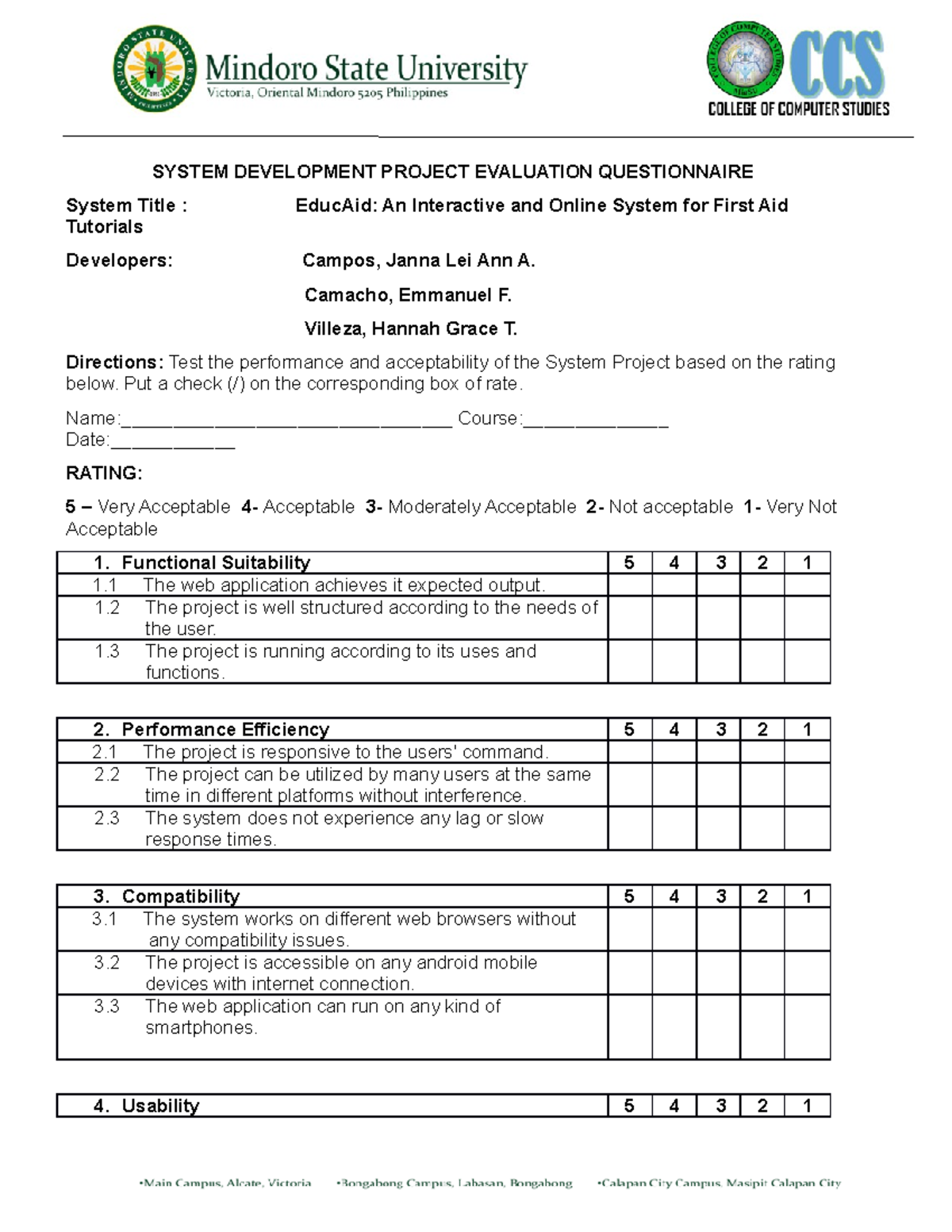 Questionnaires - Questionnaire for project - SYSTEM DEVELOPMENT PROJECT ...