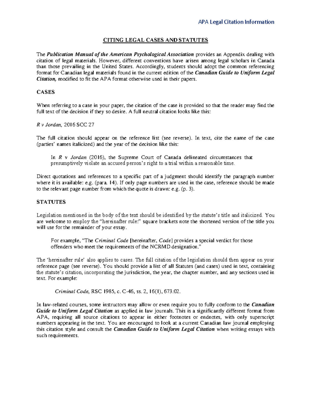 Citing Legal Cases AND Statutes - APA Legal Citation Information CITING ...