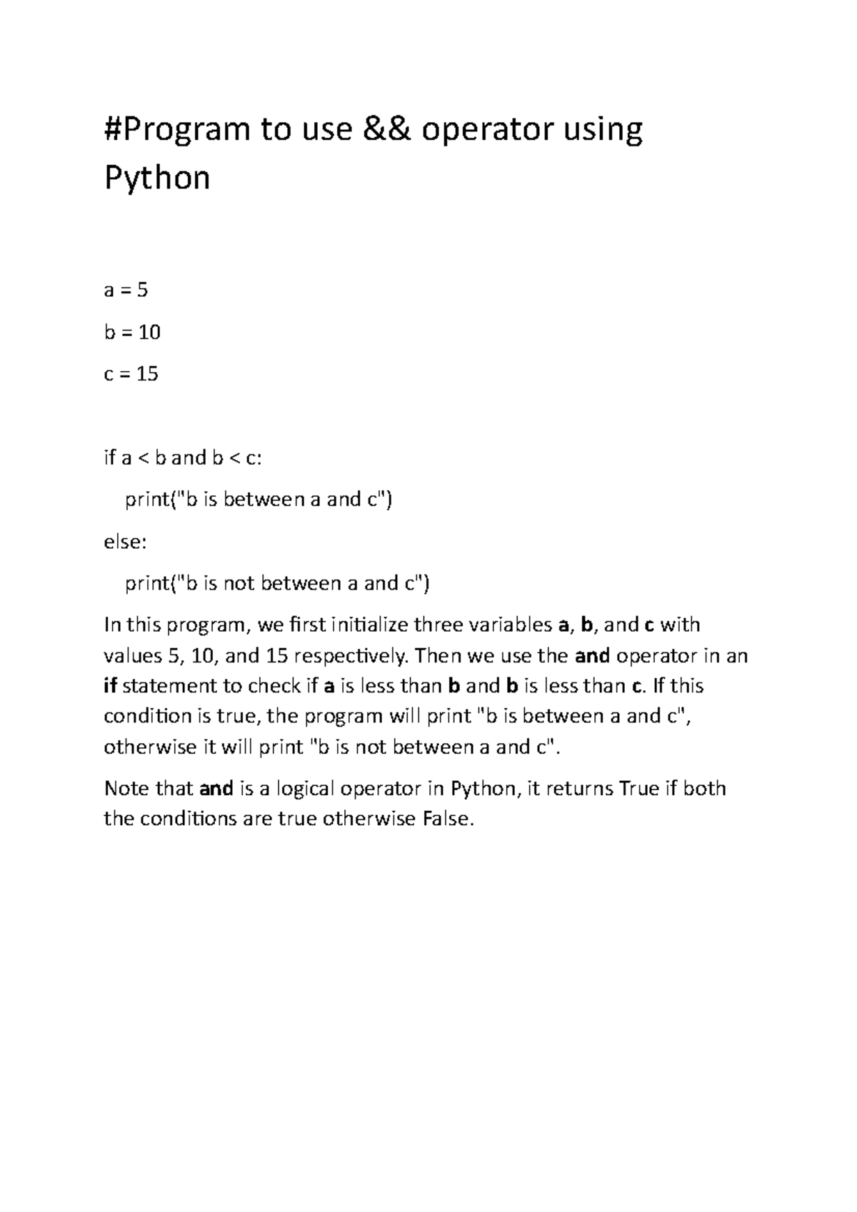 Program To Use Python Program To Use Andand Operator Using Python A 5 1562