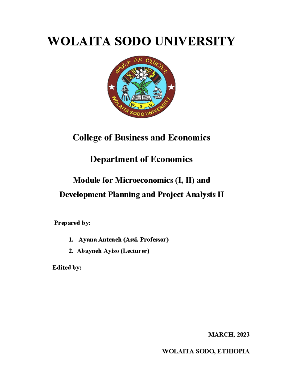 Basic Microeconomics Module 1 and 2 - WOLAITA SODO UNIVERSITY College ...