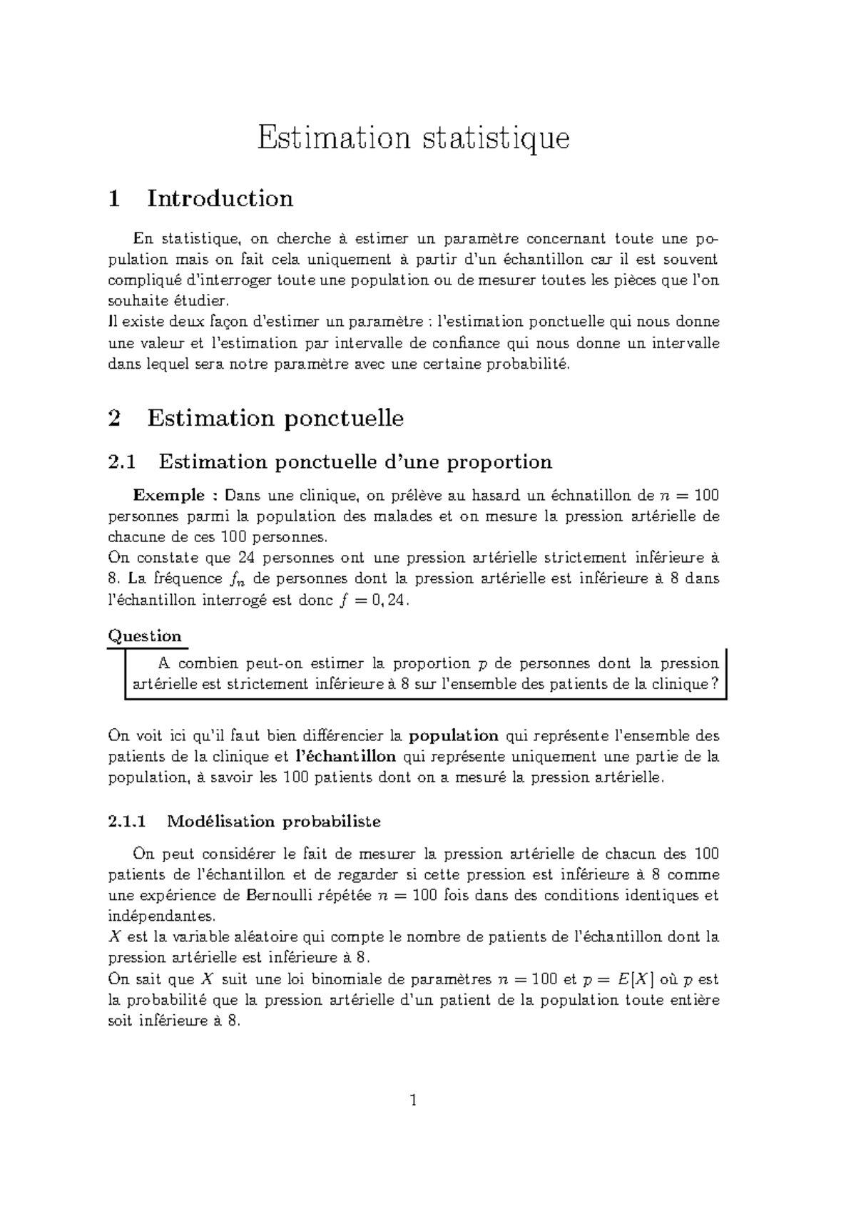 Business stats cours - Estimation statistique 1 Introduction En statistique, on cherche à ...