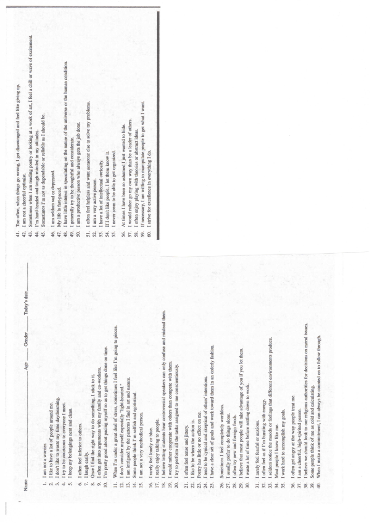 NEO questionnaire - PSY2042 - Studocu