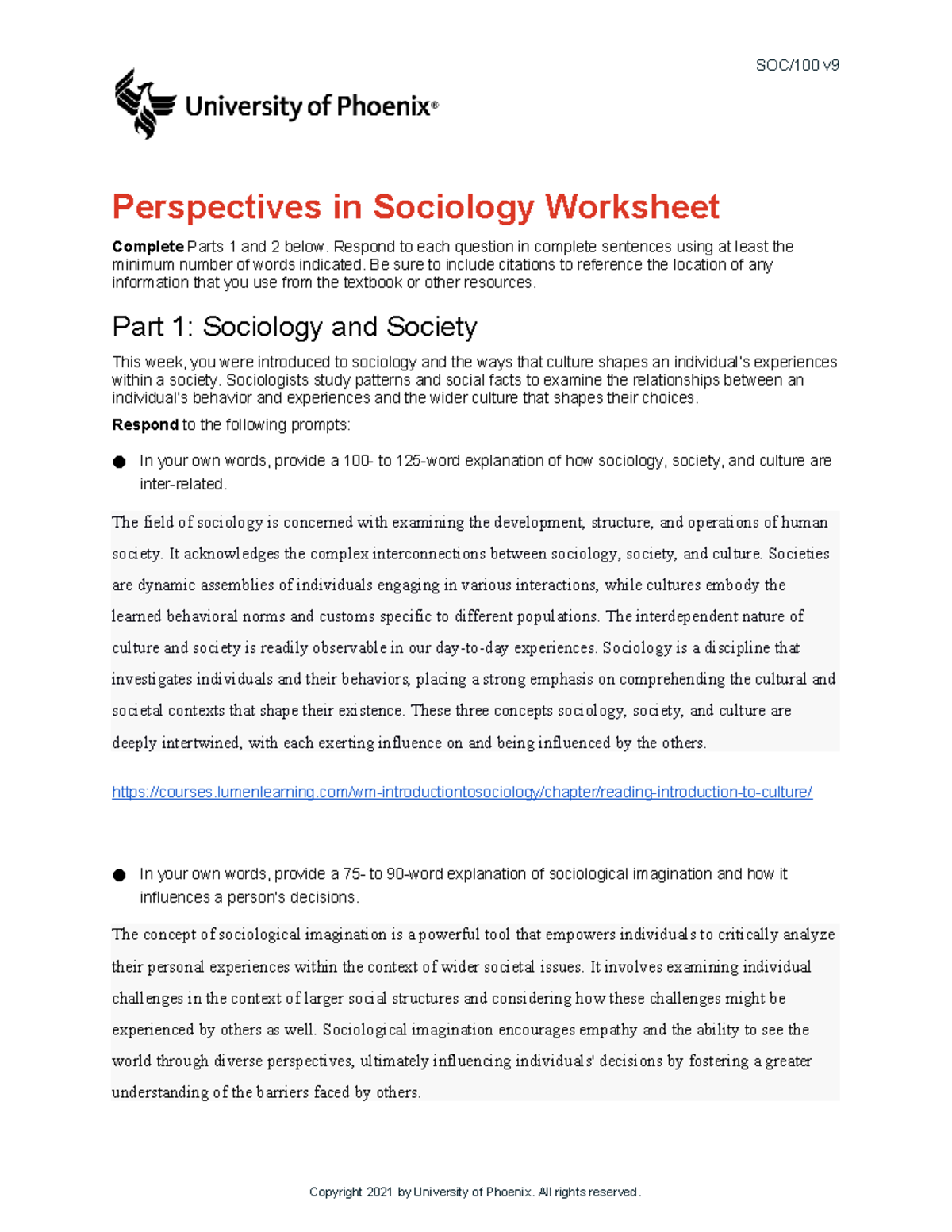 Soc100 v9 wk1 perspectives in sociology worksheet - SOC/100 v ...