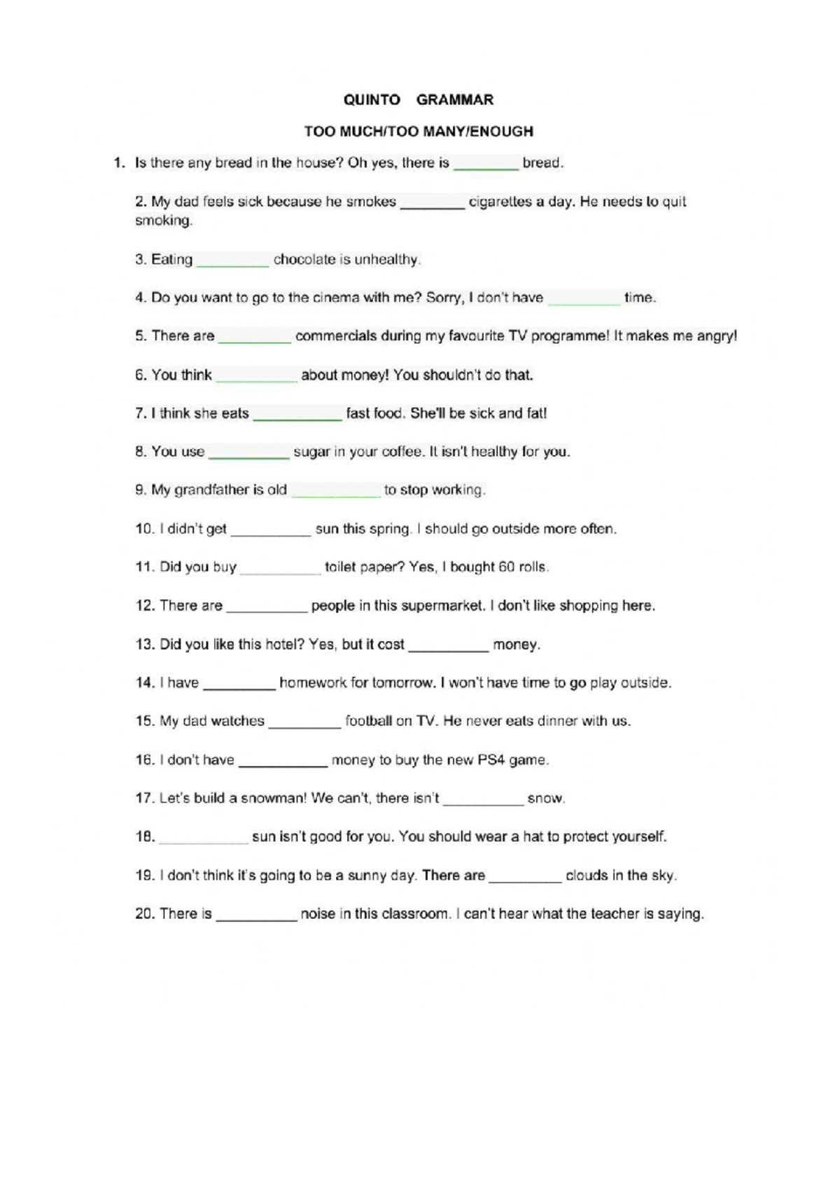 Too much too many - Class notes - English - Studocu