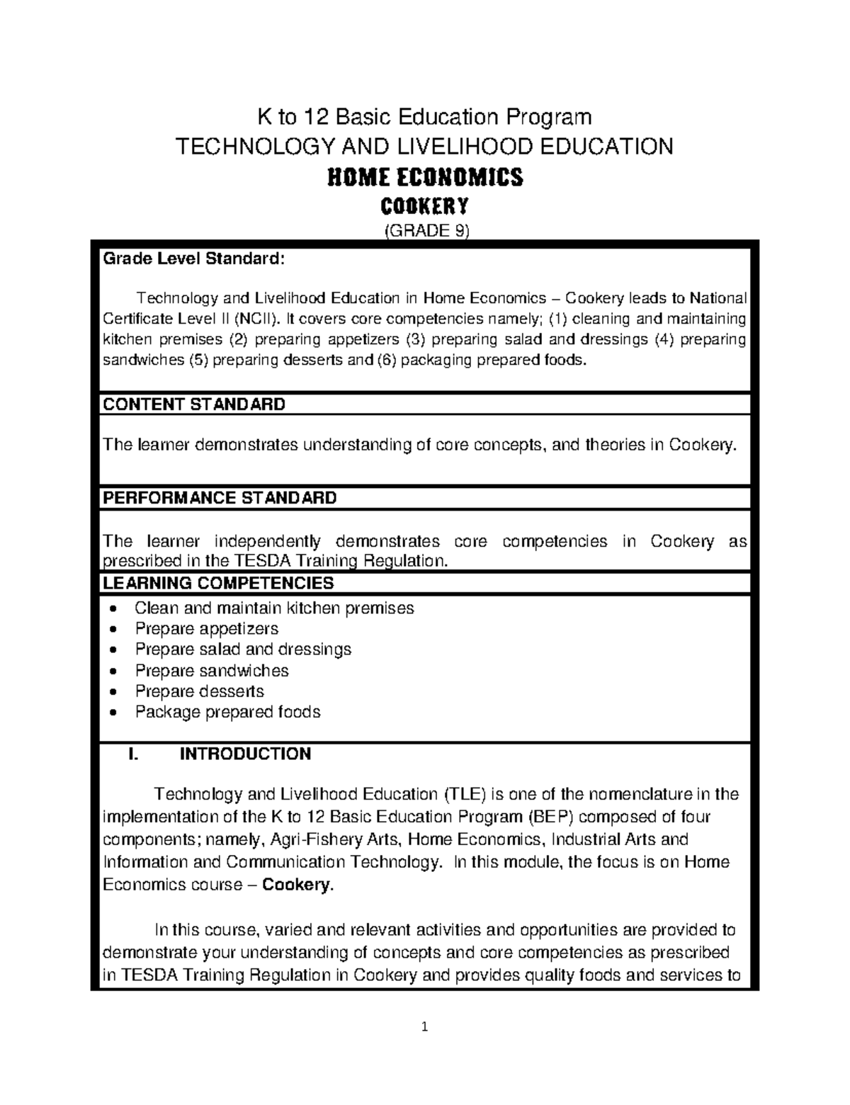 TG Cookery G9 - NONE - K to 12 Basic Education Program TECHNOLOGY AND ...