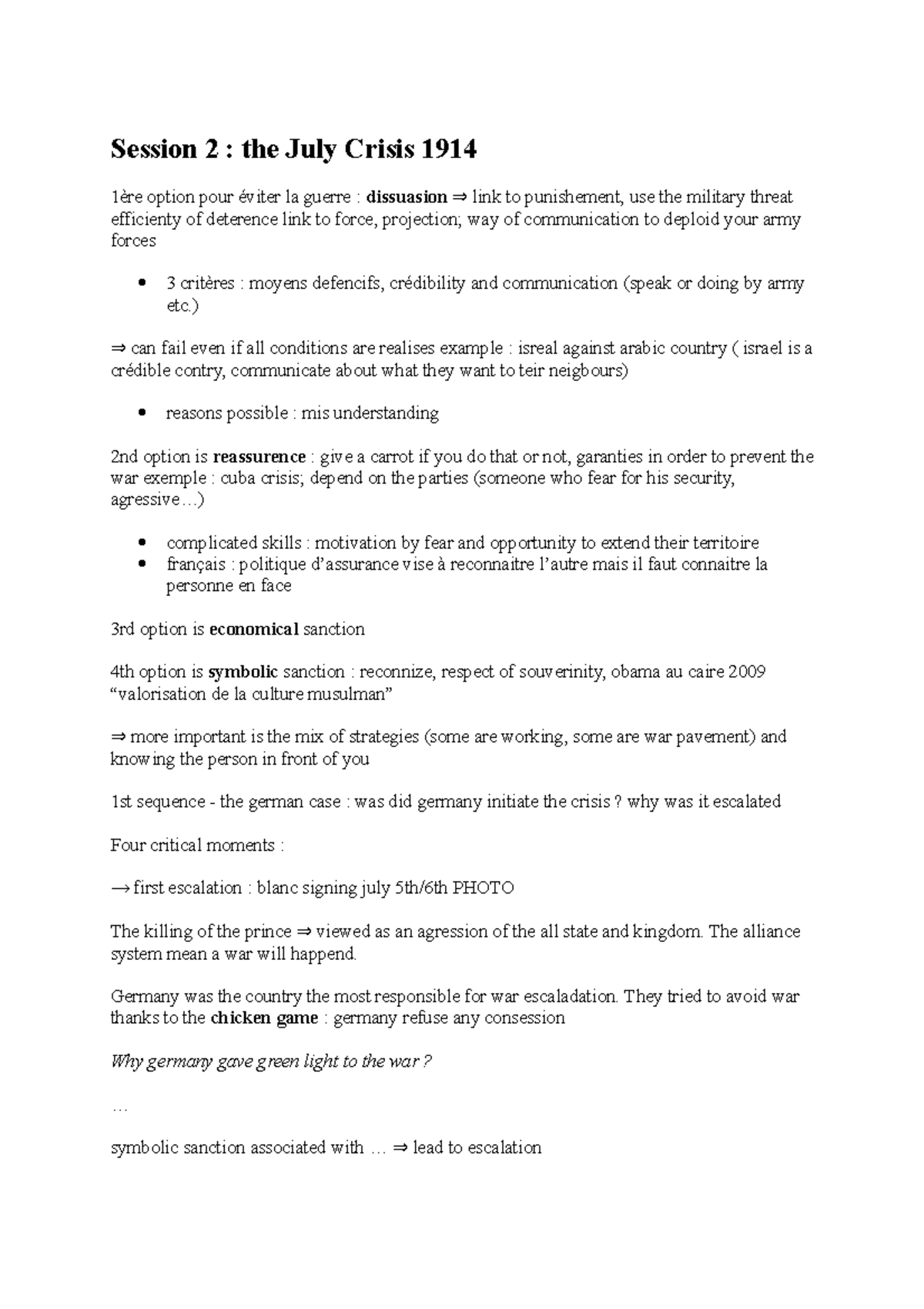 CM World Politics - Session 2 : the July Crisis 1914 1ère option pour ...