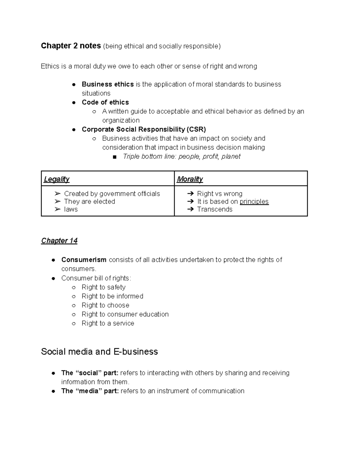 Chapter 2 through 16 business - Chapter 2 notes (being ethical and ...