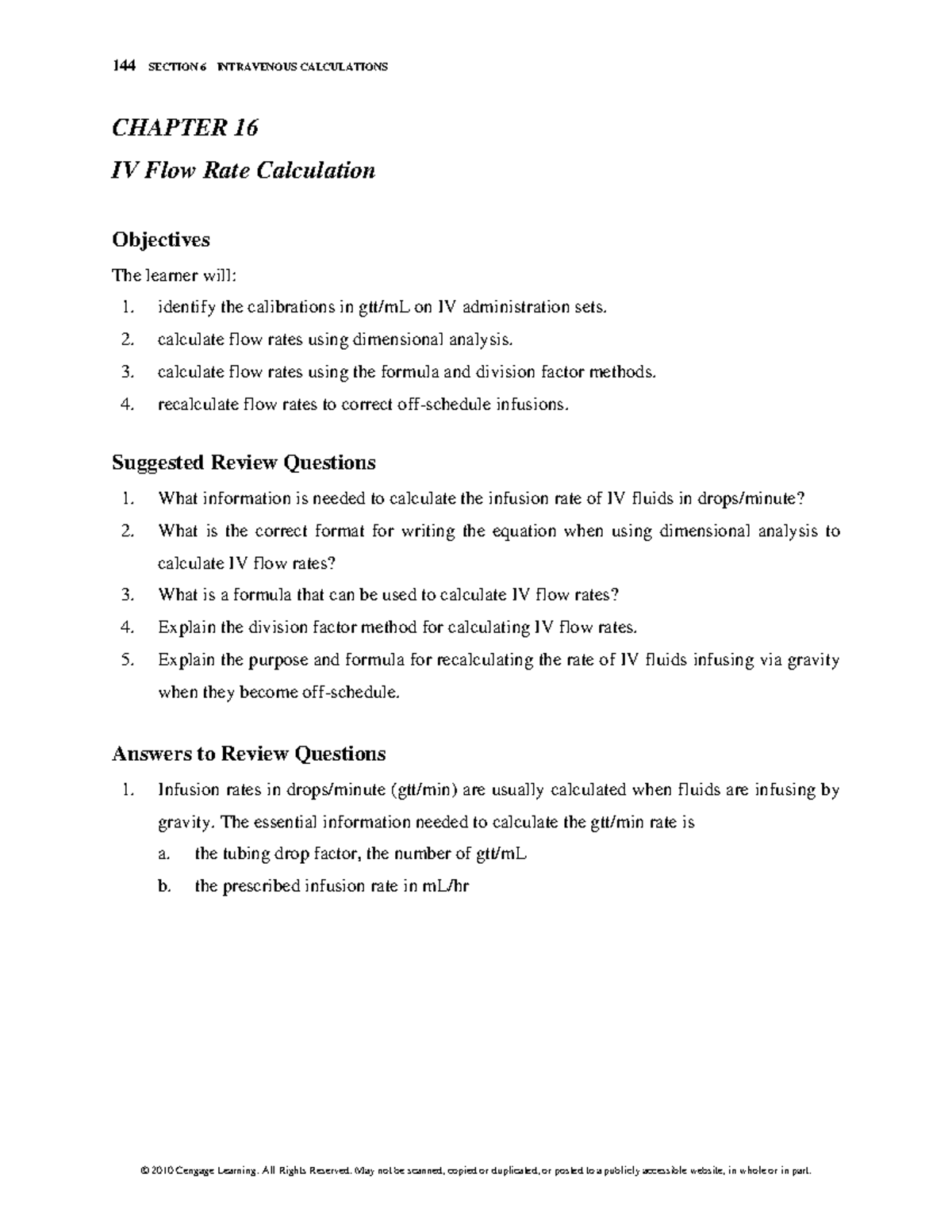INTRAVENOUS CALCULATIONS CHAPTER 16 IV Flow Rate Calculation 144