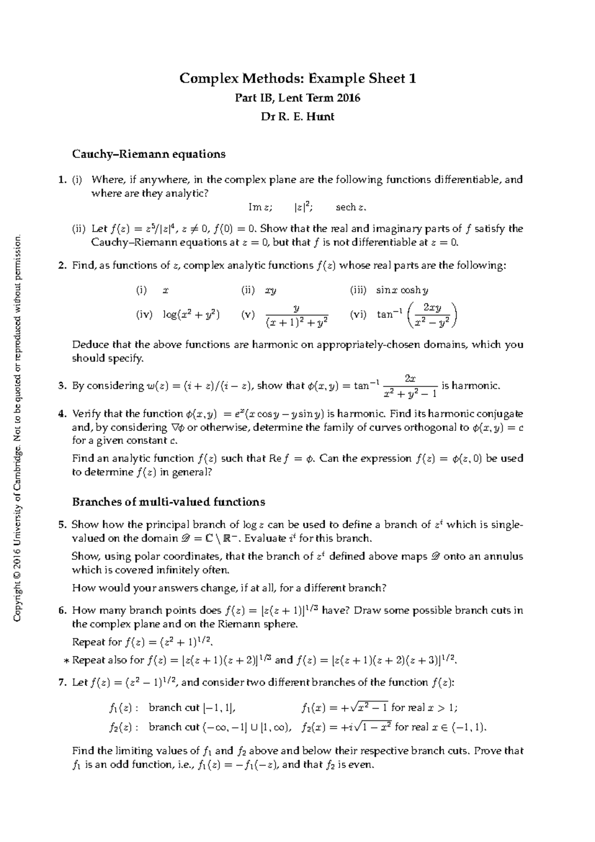 Lecture notes, lecture 1 - Example sheet - Copyright © 2016 University ...