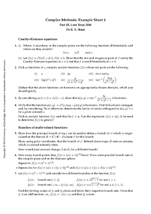 Lecture notes, lecture 3 - Example sheet - Complex Methods: Example ...