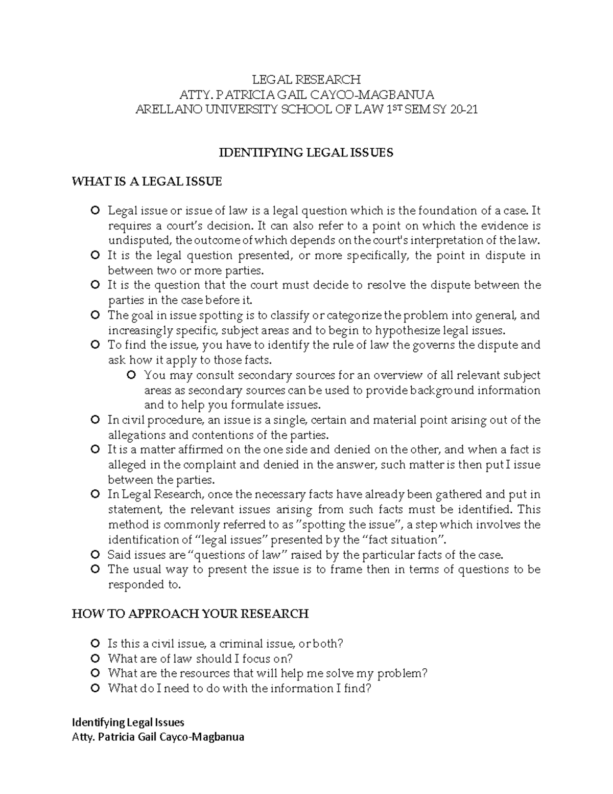 Identifying-Legal-Issues-Handout - Copy - Identifying Legal Issues Atty ...