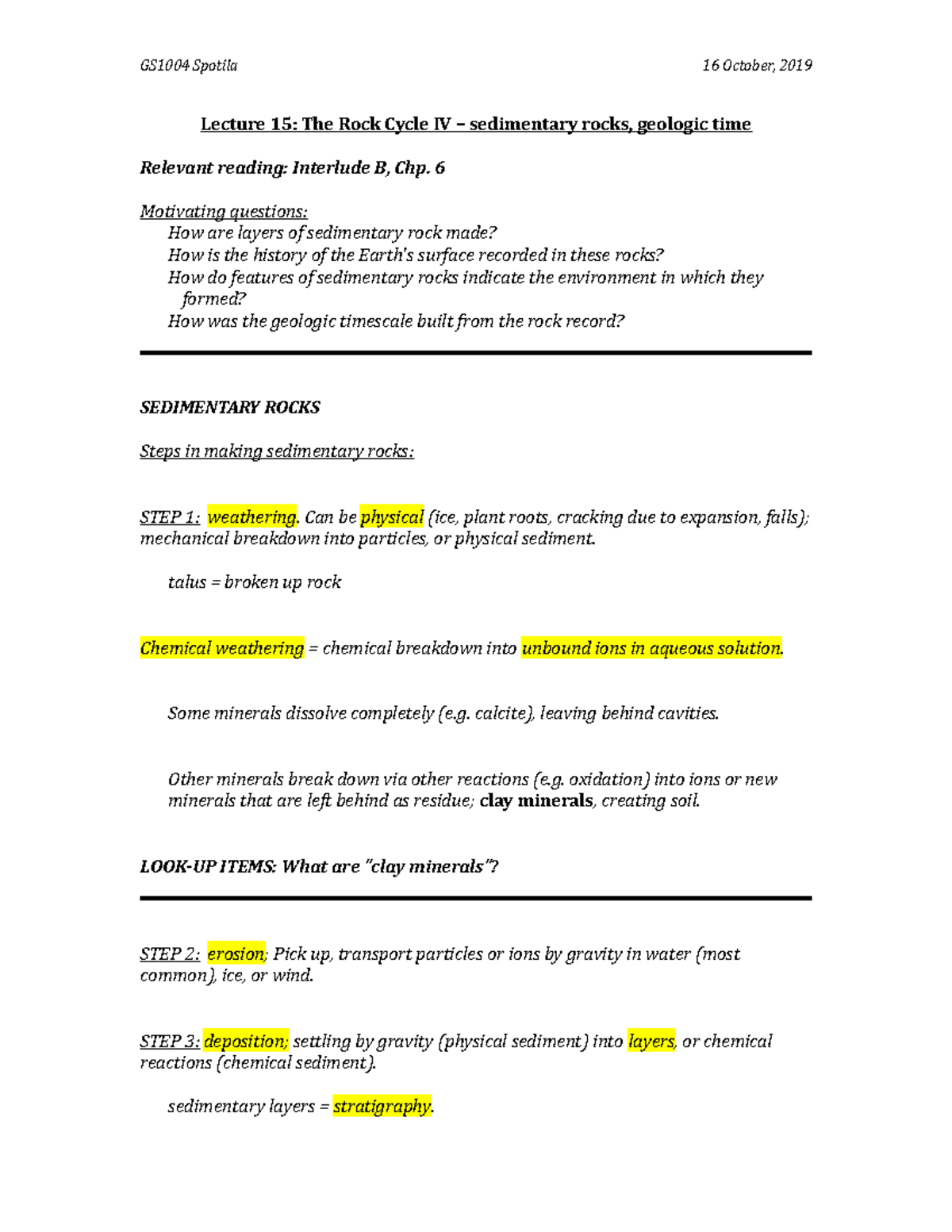 GEOS-Lecture Notes 15 - Lecture 15: The Rock Cycle IV – sedimentary ...