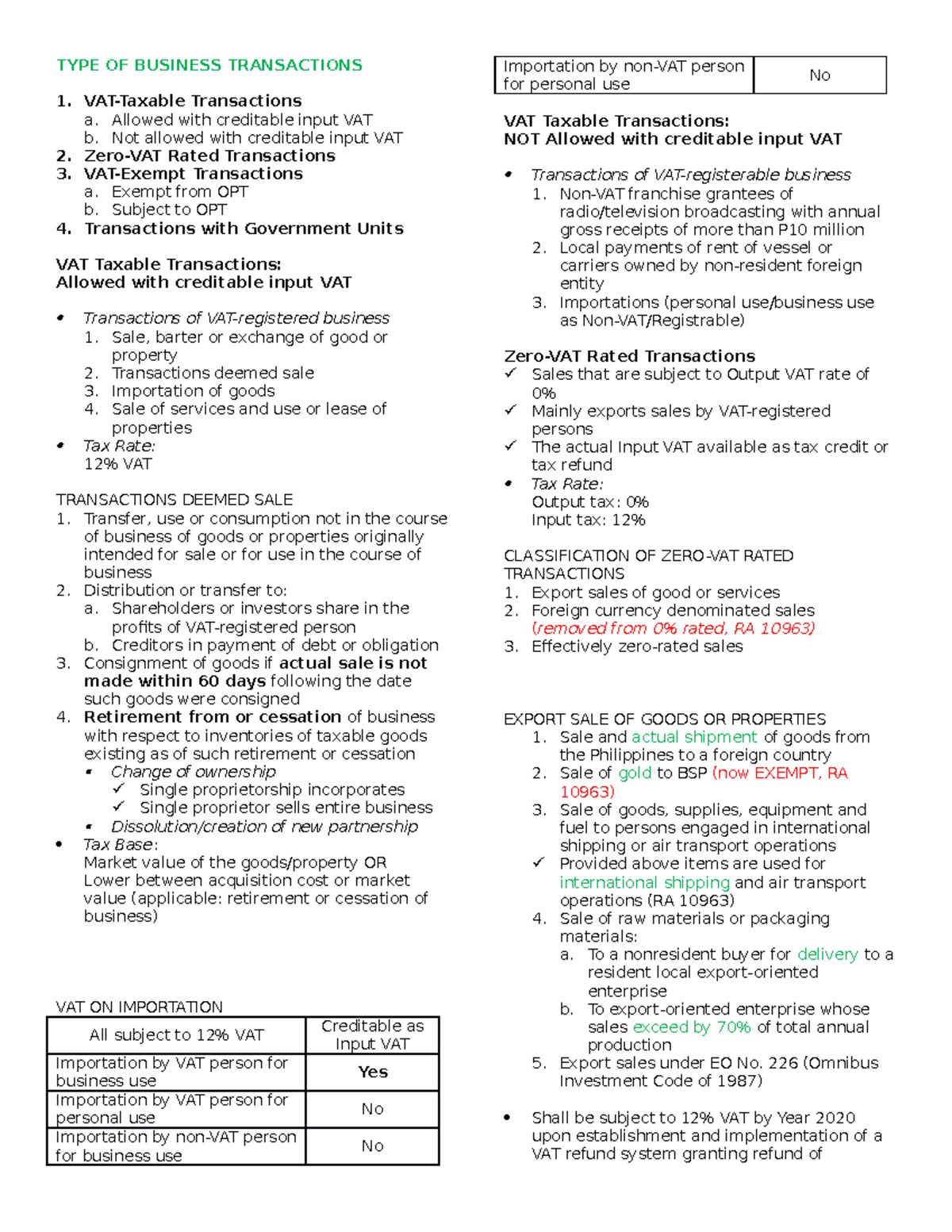 TYPE OF Business Transactions - TYPE OF BUSINESS TRANSACTIONS 1. VAT ...