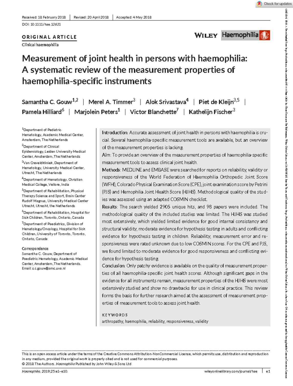 (rev)Measurement of joint health in persons with haemophilia A ...