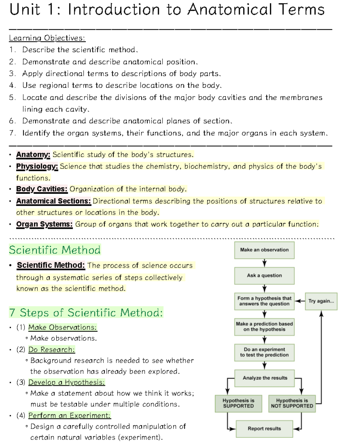 Unit 1 Notes - Anatomy & Physiology 1 ...