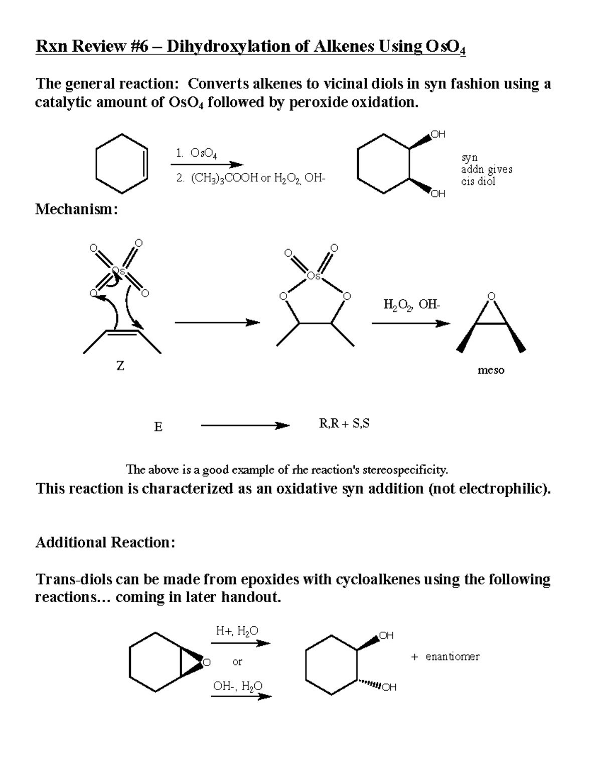 Reaction Review 6- Dihydroxylation of Alkenes using Os O4 - Rxn Review ...