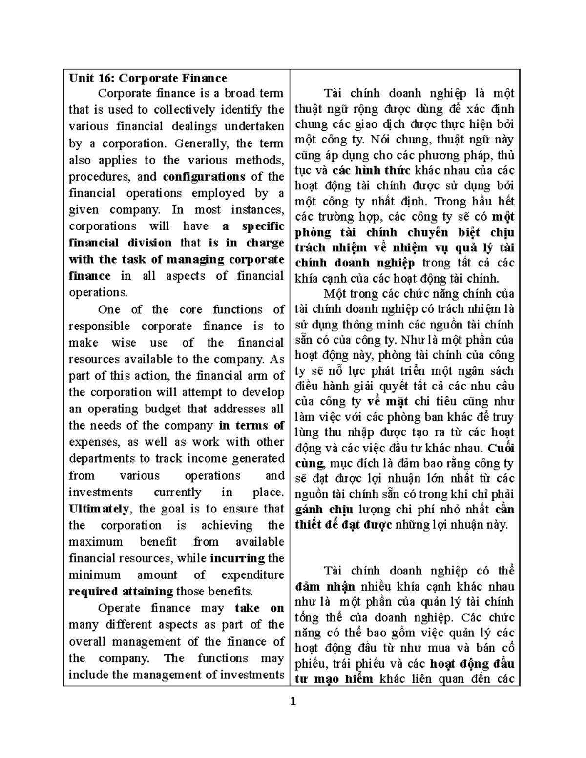 TACN2 reading - Unit 16: Corporate Finance Corporate finance is a broad term that is used to ...