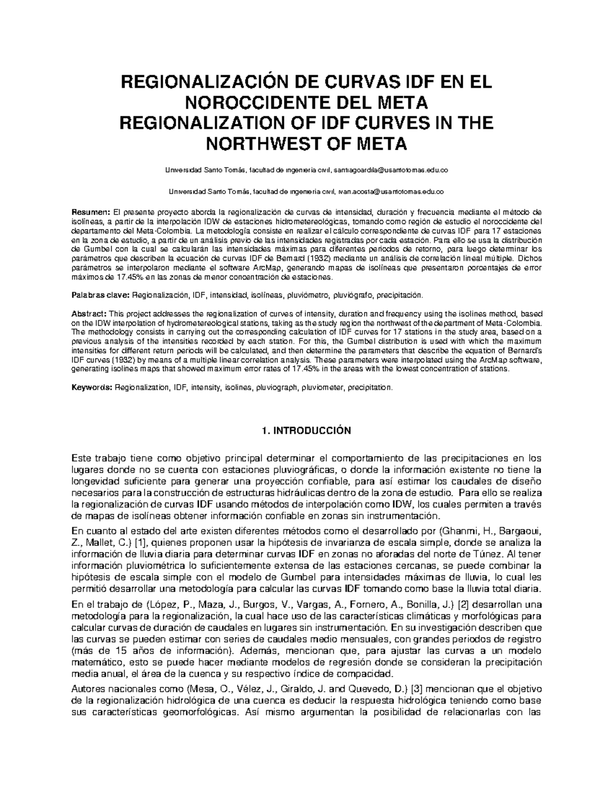 precipitación region meta - REGIONALIZACIÓN DE CURVAS IDF EN EL NOROCCIDENTE DEL META - Studocu